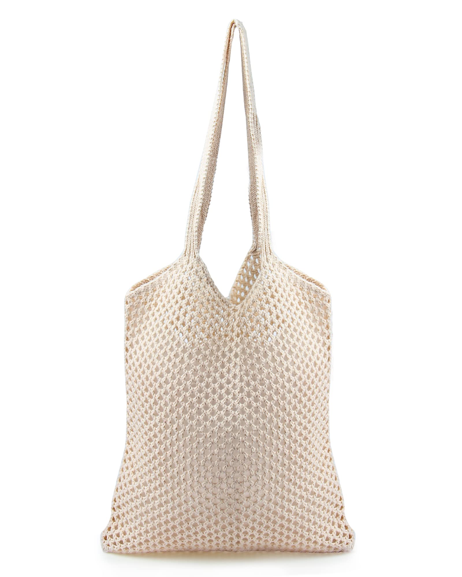 Stizimn Crochet Mesh Beach Tote Bag Shoulder Bag Handbags Knitting Hollow Summer Bag Hobo Bag Aesthetic for Women (Beige3)