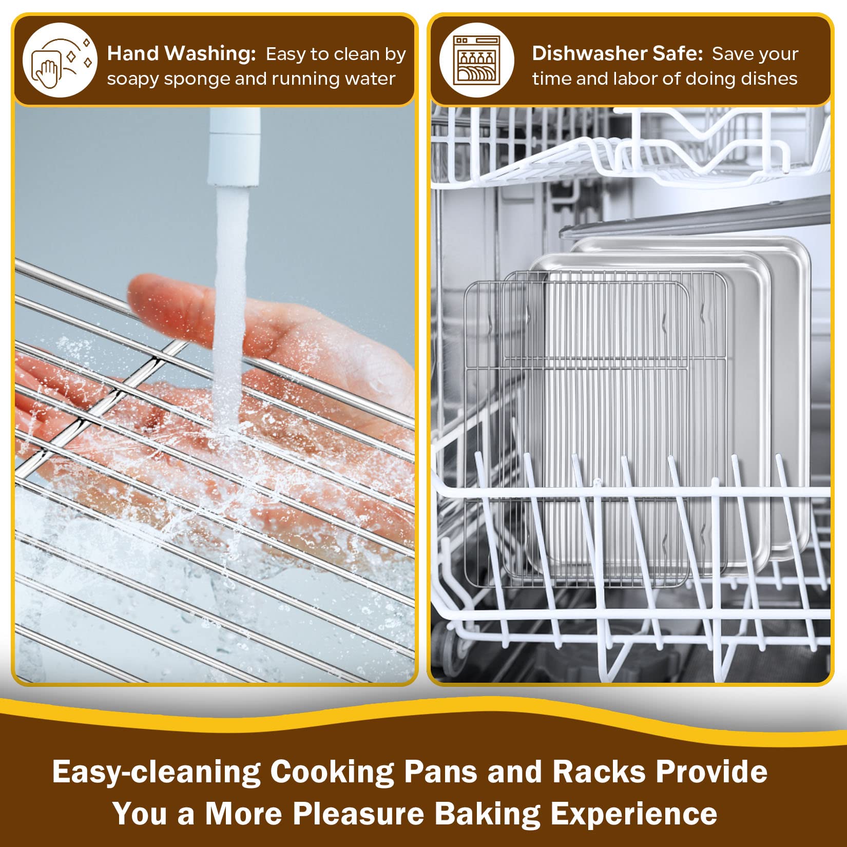 P&P CHEF 12.5 Inch Toaster Oven Pan and Rack Set,4 Pieces Stainless Steel Baking Pan Oven Trays with Cooling Rack, Non Toxic & Dishwasher Safe,2 Pans + 2 Racks