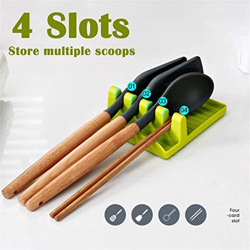QBOMB Cooking Utensil Rest,Cooking Ladle/Spatula/Spoon Multiple Kitchen Fork Spoon Holders with 4 Slots and Pot Lid Holder for Kitchen Keeps Countertops Clean 2 Pack