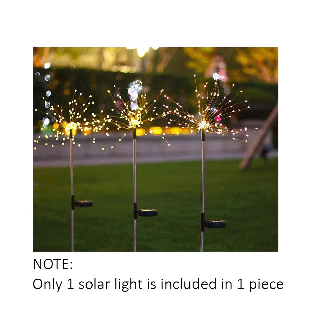 MOFAIRHOME 90LED Outdoor Solar Garden Lights, Waterproof 2 Flash Modes 50 Copper Wire String, Firework Stake Starburst Fairy Light, DIY Flowers Trees for Walkway Patio Lawn Backyard Christmas (Color)