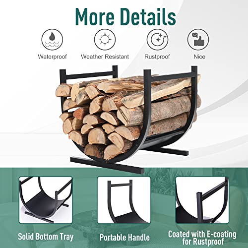Sophia & William 17" Small Indoor Outdoor Firewood Rack, Heavy-Duty U-shaped Metal Log Holder, Wrought Iron Storage Rack to Store Logs, Stacker for Wood Storage, 17" L * 14.25" W * 15.25" H, Black