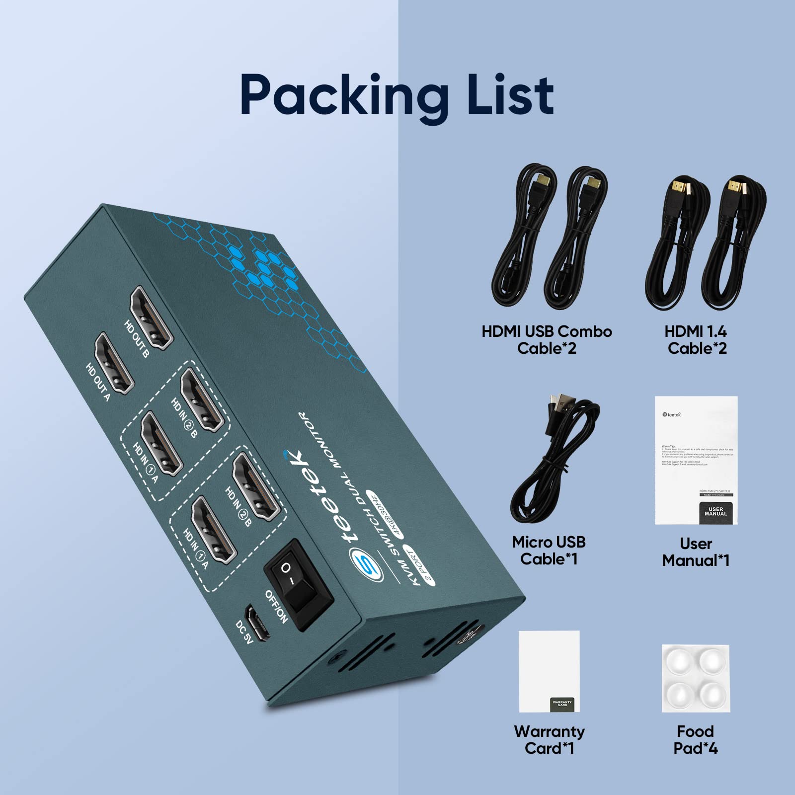 Steetek Dual Monitor KVM Switch 2 Port 4K@30Hz, HDMI KVM Switch Extended Display for 2 Computers Share 2 Monitors and 2 USB 2.0 Hub, Hotkey Switching, 4 HDMI and 2 USB Cables Included.