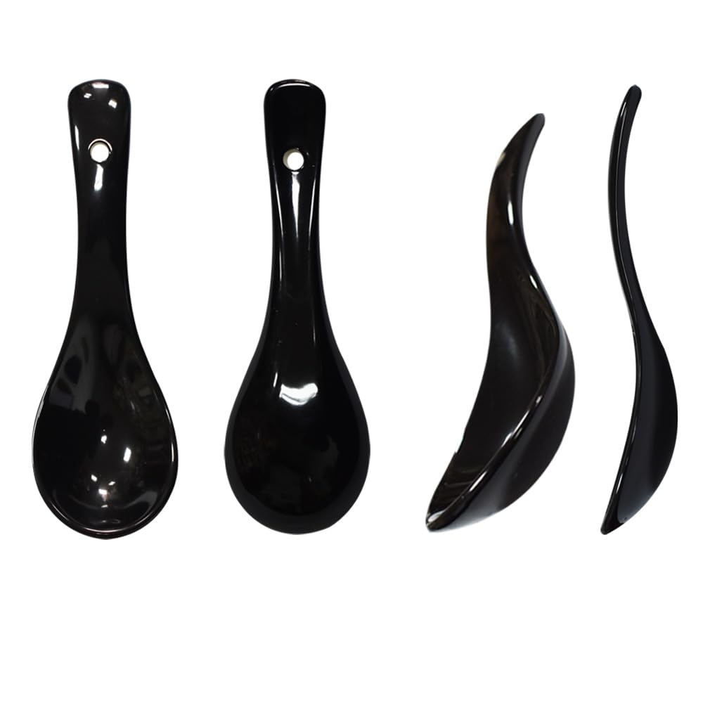 Yuauy 6 pcs Red Porcelain Soup Spoon Round-Bottom Asia Ceramic Rice Spoons Chinese Won Ton Spoons for Home Kitchen Restaurant