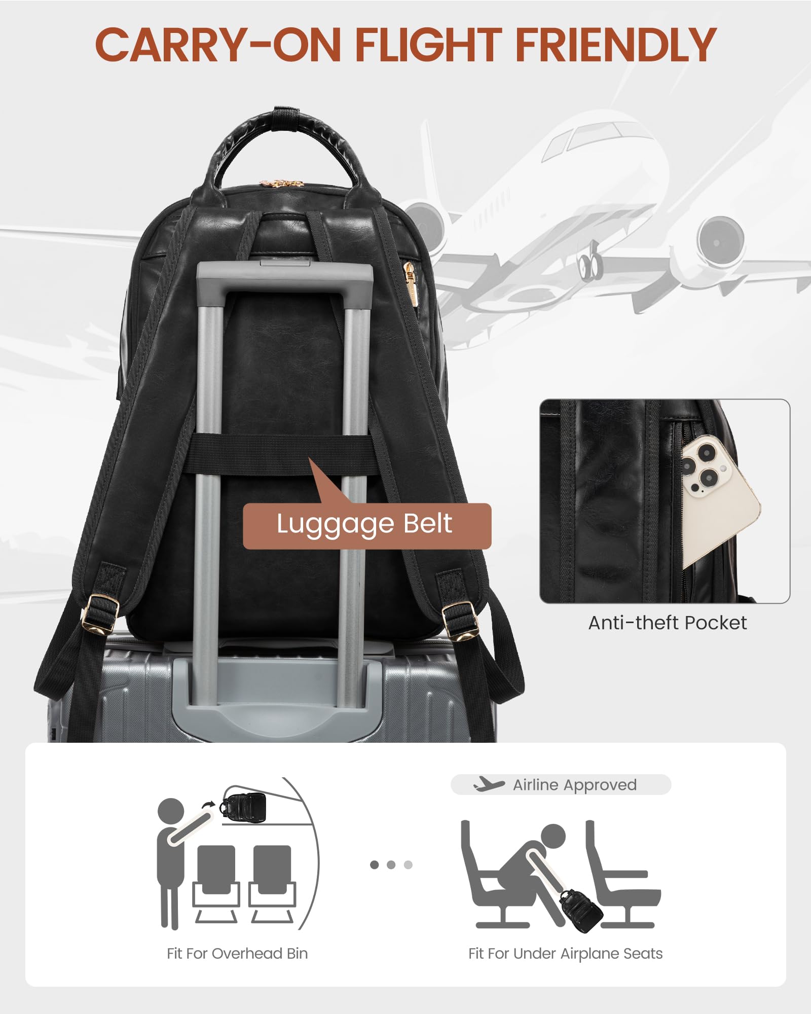 LOVEVOOK Leather Backpack for Women 15.6 Inch, Vintage Laptop Backpack with USB, Spacious Work Backpack Fits Business Office Travel College Black