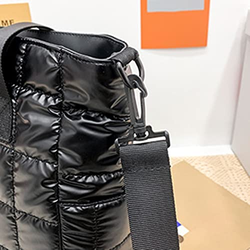 Shoulder Bag for School Women's Bags Solid Color Plaid Quilted Bag Large Capacity Zipper Nylon Shoulder (Blue, One Size)