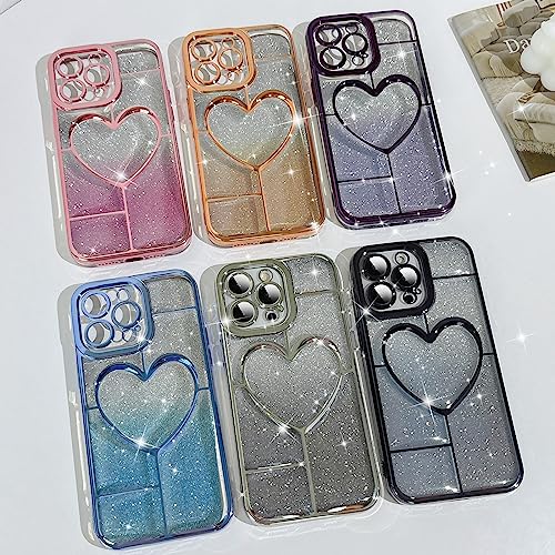 Yeddabox Compatible with iPhone 14 Pro Max Case Heart Phone Case Cute Bling Plating Soft Shockproof Full Camera Protection Bumper Phone Cases for iPhone 14 Pro Max Women Girls Case 6.7" - Glod
