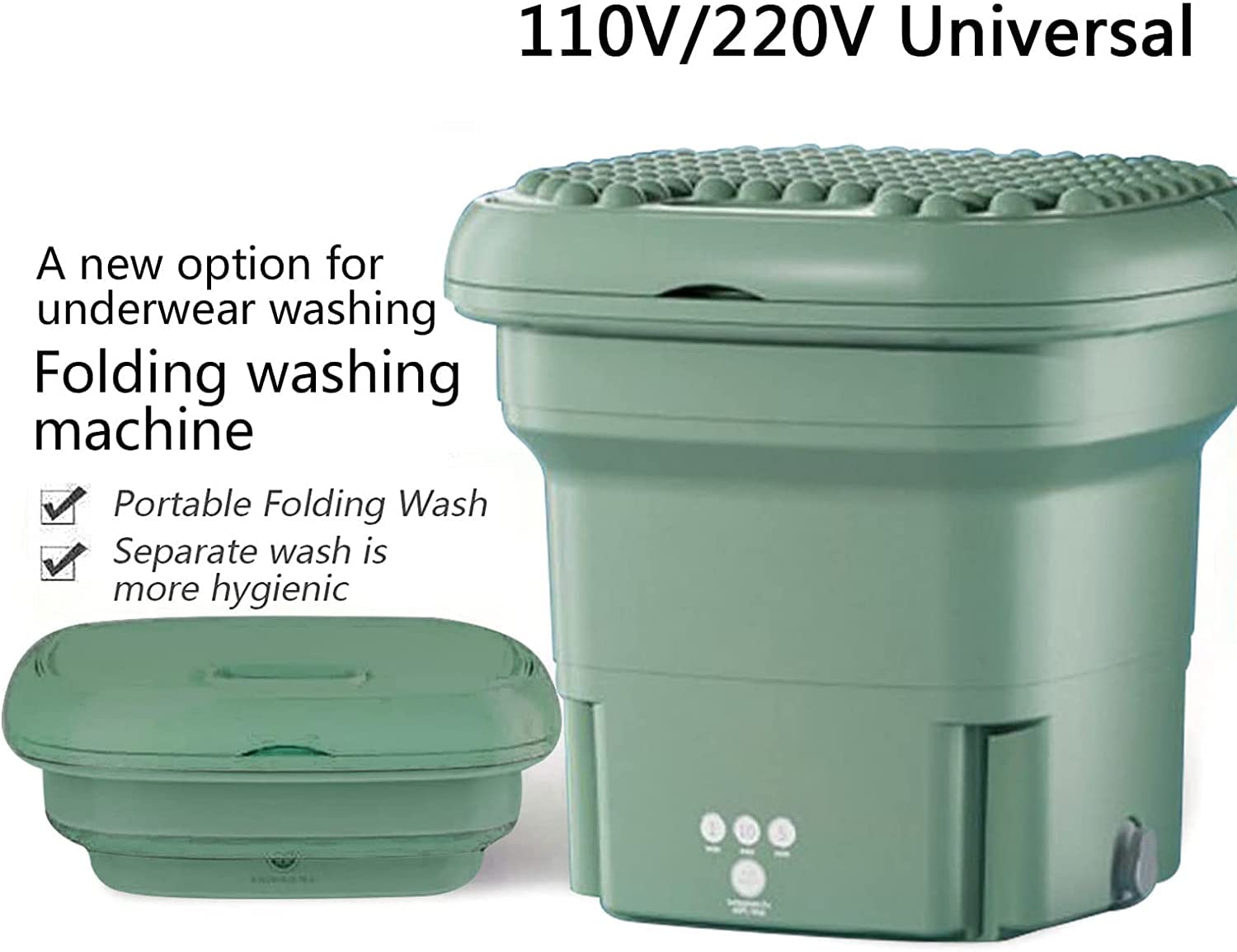 Portable Washing Machine Mini Foldable Washer with Drain Basket Spin Dryer,Small Collapsible Bucket Washer for Camping,Travel,Apartment,Dorm green