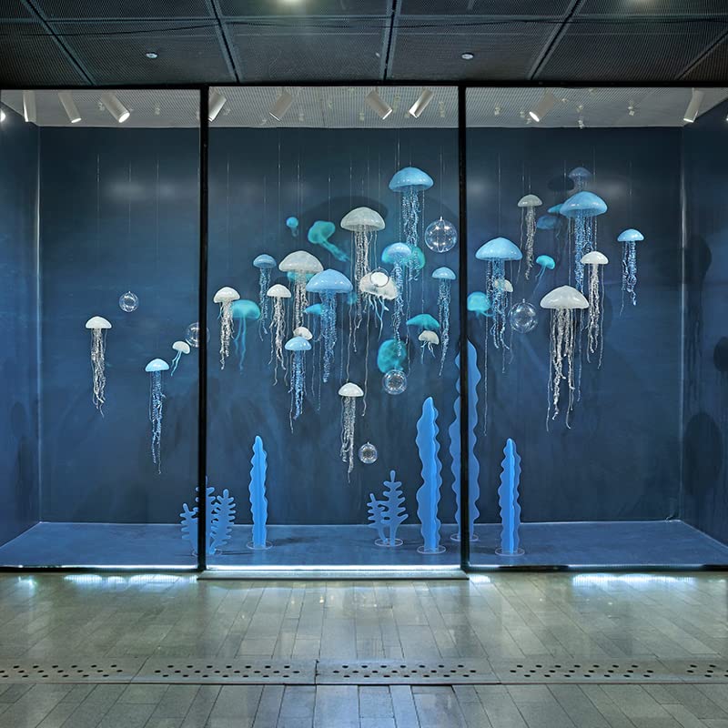 O&M Hanging Jellyfish Decoration, Marine Theme Birthday Party Decorations, Shop Window Supplies, Aquarium Props (Small, Blue)
