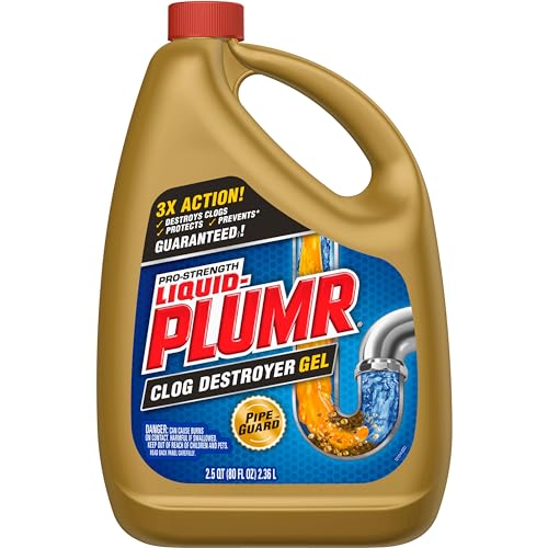 Liquid-Plumr Pro-Strength Clog Destroyer Gel with PipeGuard, Liquid Drain Cleaner - 80 Ounces (Package May Vary)