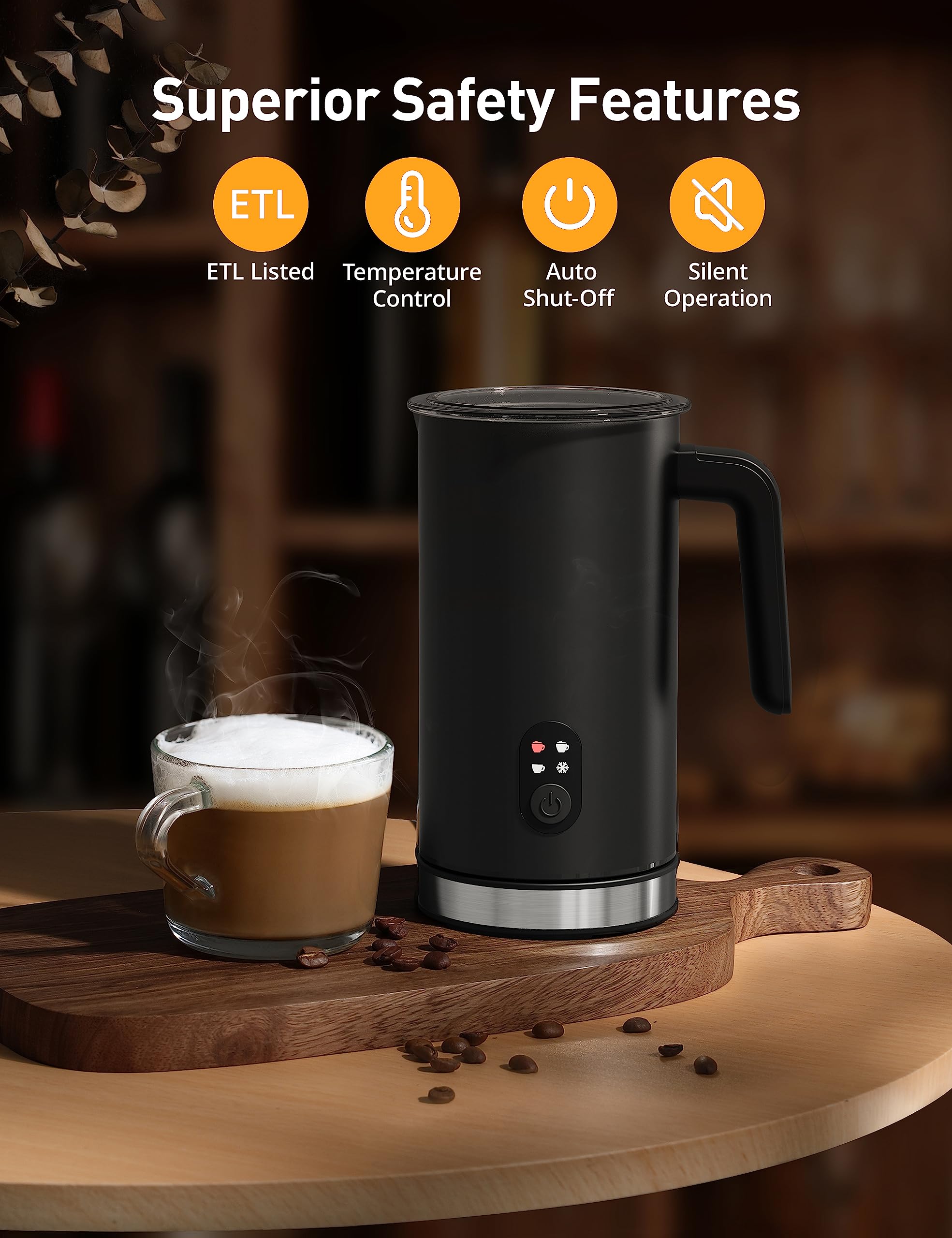 RATRSO Milk Frother, Electric Milk Steamer, Hot and Cold Foam Maker, Automatic Milk Warmer, Silent Operation for Coffee, Latte, Cappuccino, Hot Chocolate