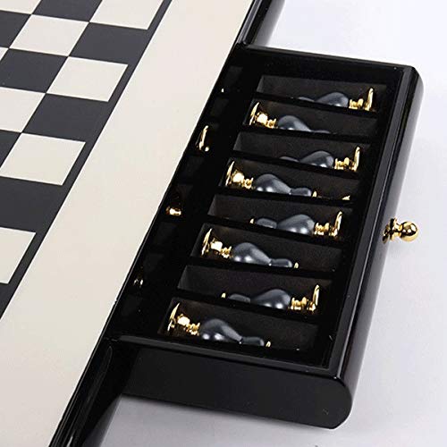 Upgraded Magnetic Chess Set, Chess Board Game Set, Including Adult Handmade Chess Pieces and Storage Slots (Color : Black)