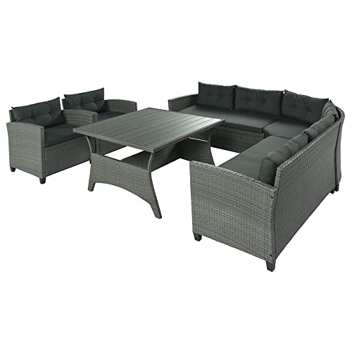 Lifeand Patio Rattan Dinning 6-Piece Outdoor Wicker Sofa Set, Gray