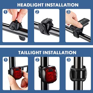 LED Bike Front Light Rear Lamp Set Rechargeable Super Bright Bicycle Headlamp Weatherproof for Mountain Road Cycling Safety Night Lighting