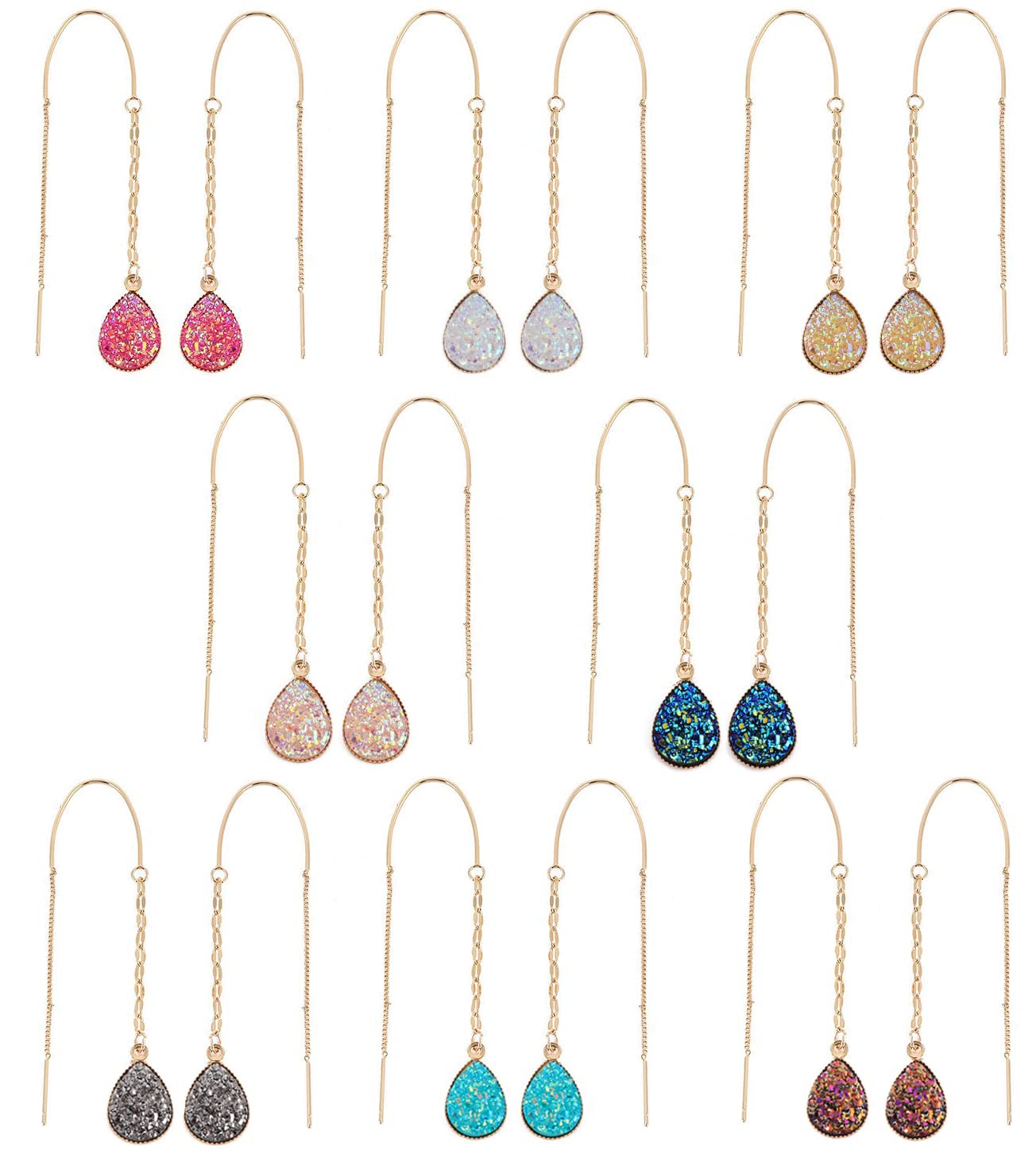 SAMOCO 8Pairs Simulated Druzy Dangle Crystal Earrings for Women Boho Drop Multicolor Earrings for Women