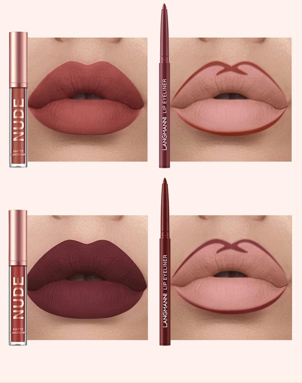 URQT 12pcs Lip Liner and Lipstick Makeup Set, 6 Velvety Matte Liquid Lipsticks + 6 Matching Smooth Lip Liner One Step Lips Makeup Kits Waterproof Long Lasting Matte Lipstick Gift Set (Set B, 12)