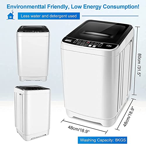 Portable Washing Machine with Drain Pump - Compact Washer 17.8 Lbs Capacity 2.4 Cu.ft - Portable Washer and Spin Dryer Combo/10 Programs and 8 Water Levels - Full-Automatic for Apartment/Dorm/RVs