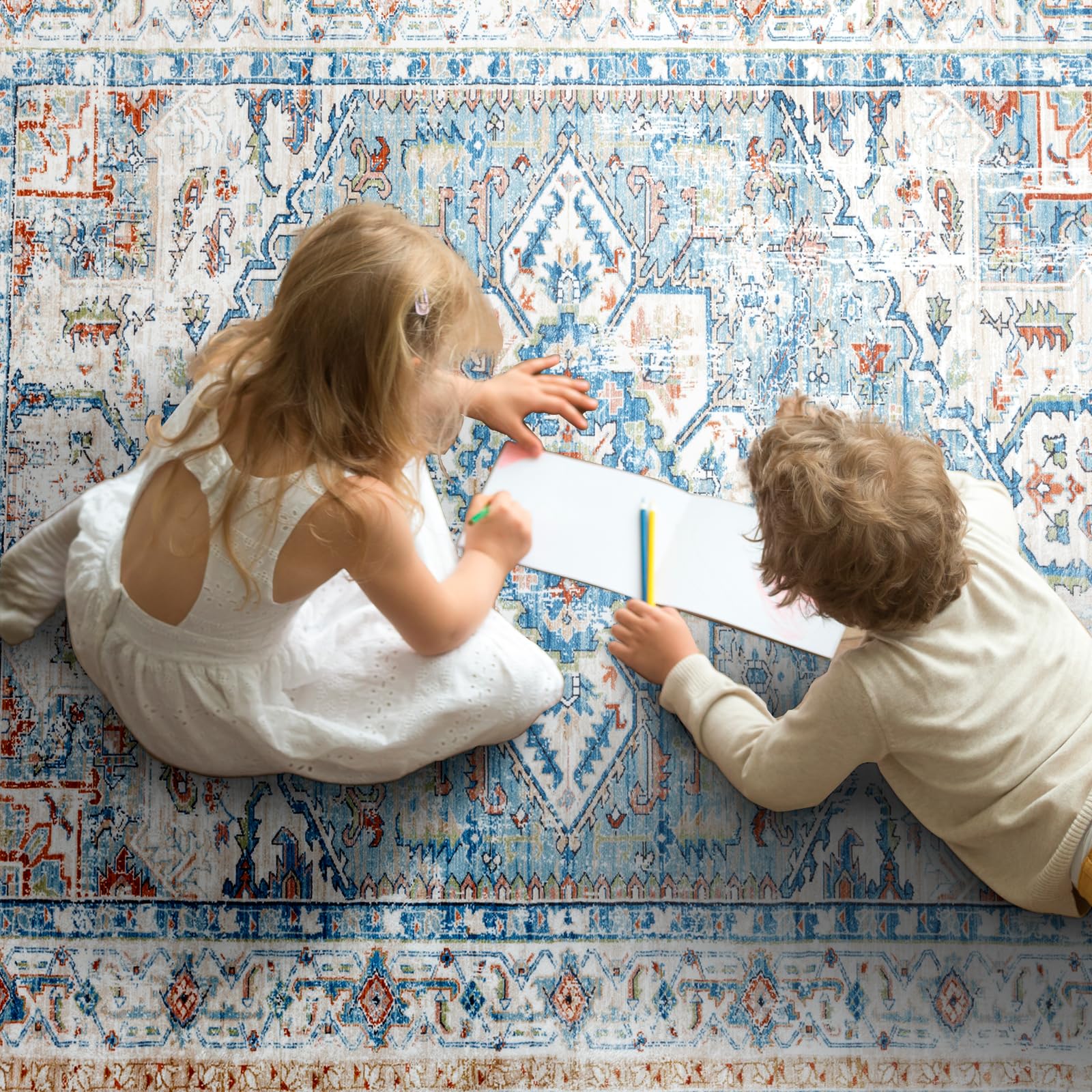 Lbris Area Rug 5x7 Machine Washable Rugs for Living Room Bedroom,Non-Slip Stain-Resistant Large Dining Room Rugs with Rubber Backing,Extra Soft Non Shedding Non Skid Vintage Carpet