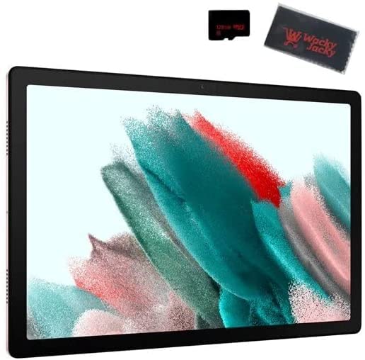 SAMSUNG Galaxy Tab A8 Android Tablet, 10.5” LCD Screen, 64GB Storage + 128GB microSD Memory Card and Wacky Jacky Cleaning Cloth (Pink Gold)