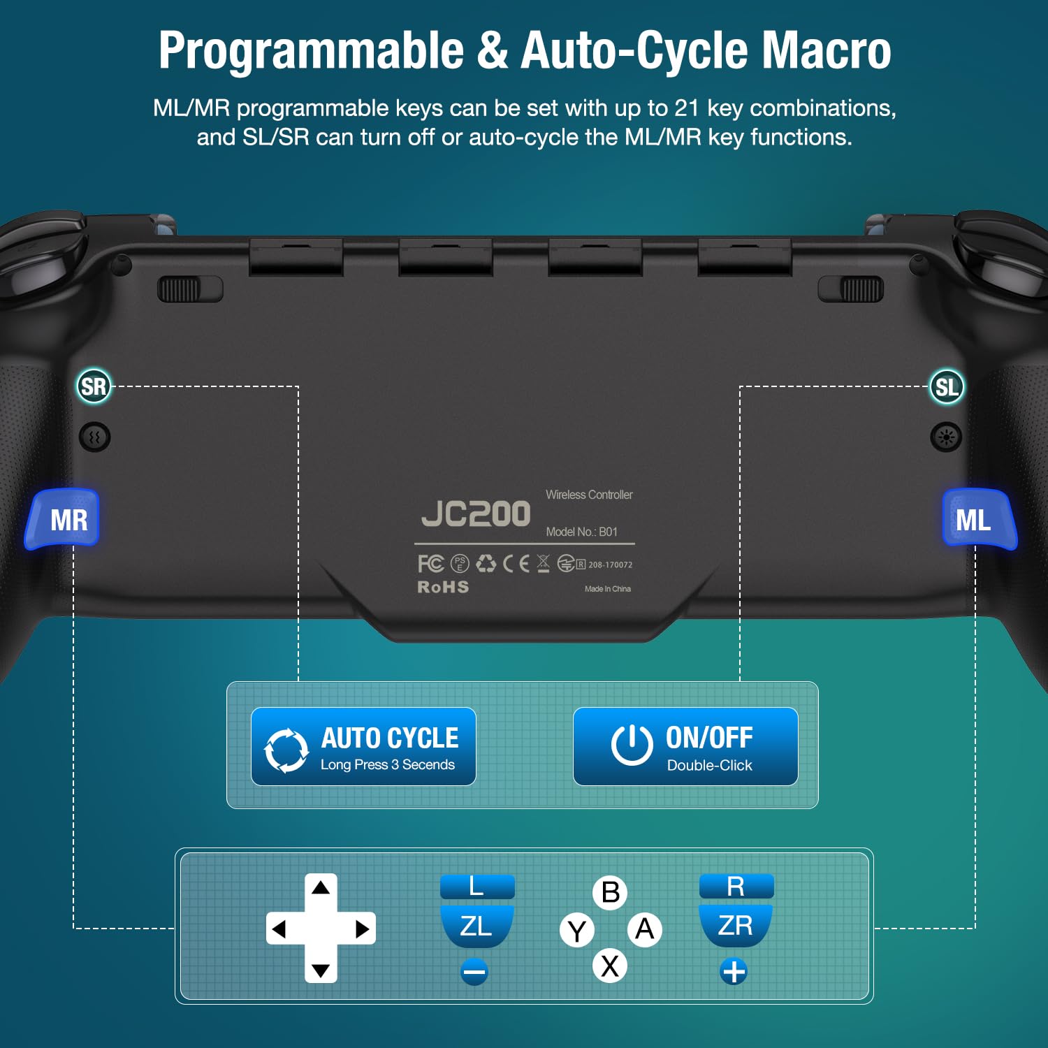 Switch Controller, Pro Switch Controller Compatible with Switch Controller/OLED/Lite, Wireless Switch Controller with RGB Light for PC/iOS/Android, Auto-Cycle Macro Programming, Wakeup, TURBO
