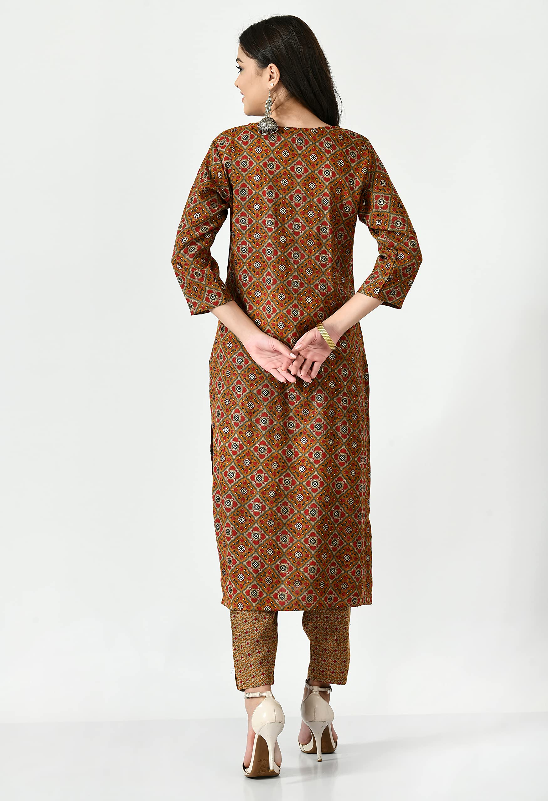 Lagi Women Straight Printed 3/4 Sleeves Rayon Kurti Pant and Dupatta Set, Red (XL)