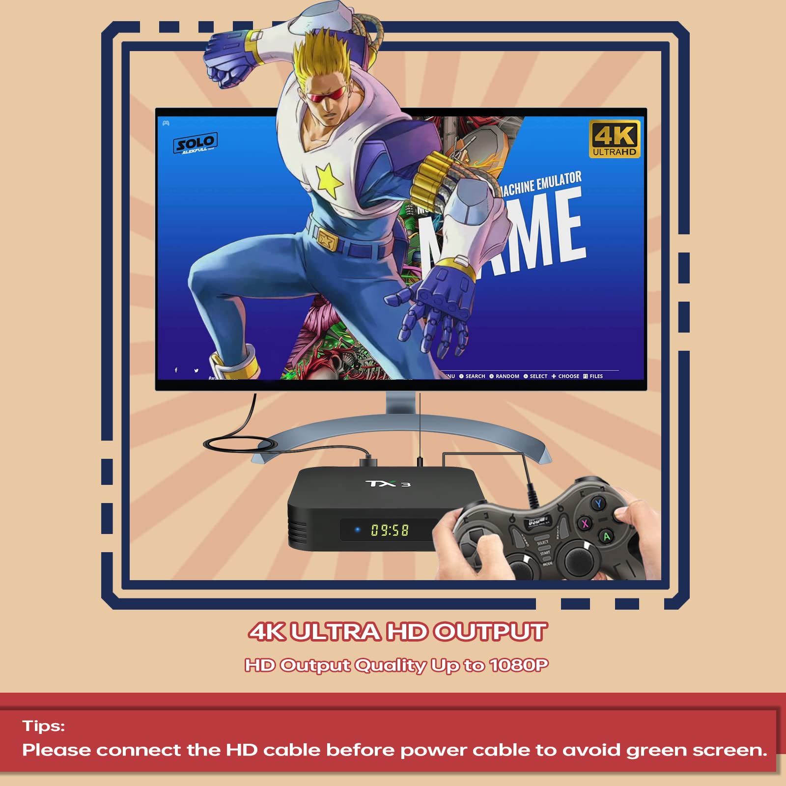 Retro Game Console Built in 90,000+ Classic Games, S905X3 Chip, 256G Video Game Console All in One, Gaming Consoles Compatible with Atari/Mame/PS1/PSP/Gameboy, Game System with 2 Controllers
