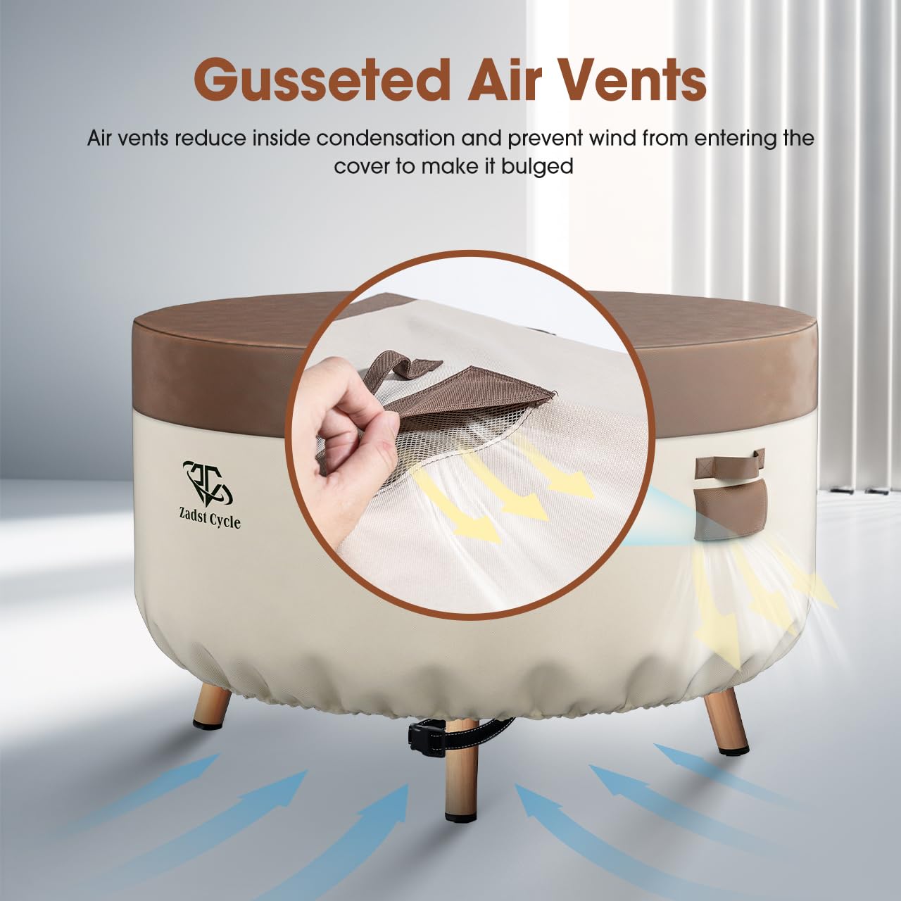 Zadst Cycle 62" Dia Table Cover Waterproof, Patio Furniture Round Table Covers, 600D Heavy Duty Round Table Cover for Anti-UV, Rip Resistant, Water Resistant, Small, Brown