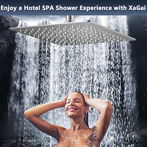 Shower Head High Pressure, 10" Rain Shower Head with Handheld Combo, with Upgraded 12" Adjustable Curved Shower Extension Arm, 4 Settings Handheld Shower Built-in Power Wash, Height/Angle Adjustable