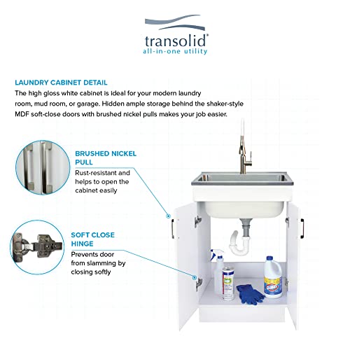 Transolid TC-2420-WC 24-in. All-in-One Laundry/Utility Sink Kit, White/Stainless Steel