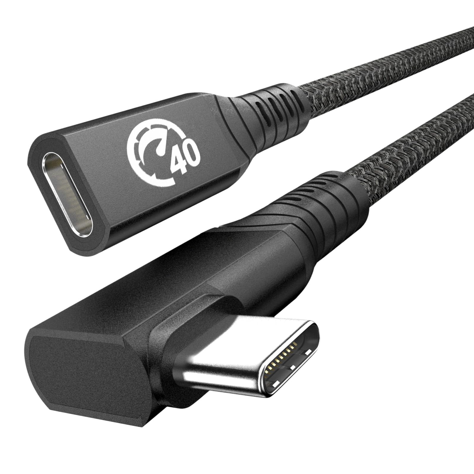 USB 4 Extension Cable 240W 1FT, Right Angle Thunderbolt 4/3 & USB C Male to Female Cable, PD 3.1 Fast Charging 40Gbps 8K@60Hz Video, Type C Extender Cord, for MacBook,iPad Pro/Air,Galaxy S24 S23