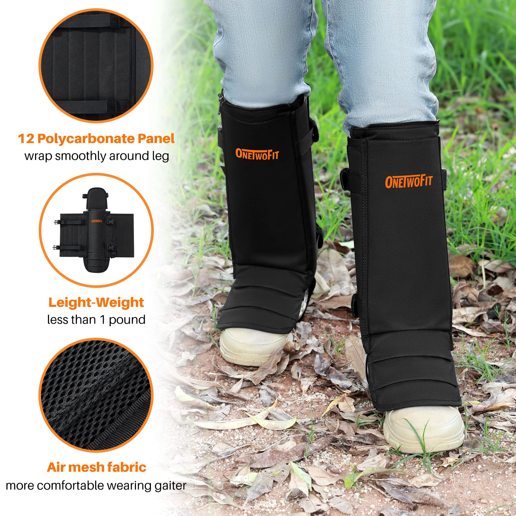 ONETWOFIT Snake Gaiters, Adjustable Snake Chaps for Men Women Hiking Hunting with Removable Knee Guards, Carry Bag, Foot Strap, Lightweight Snake Bite Protection for Lower Legs