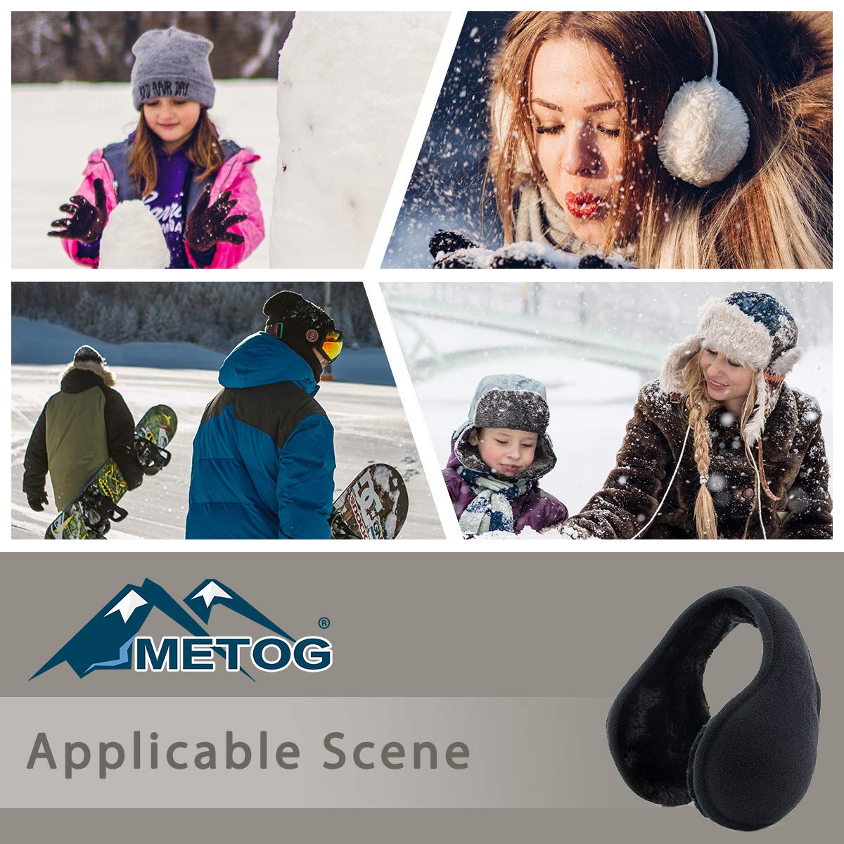 Metog Unisex Foldable Ear Warmers Polar Fleece Winter Earmuffs Black+Navy