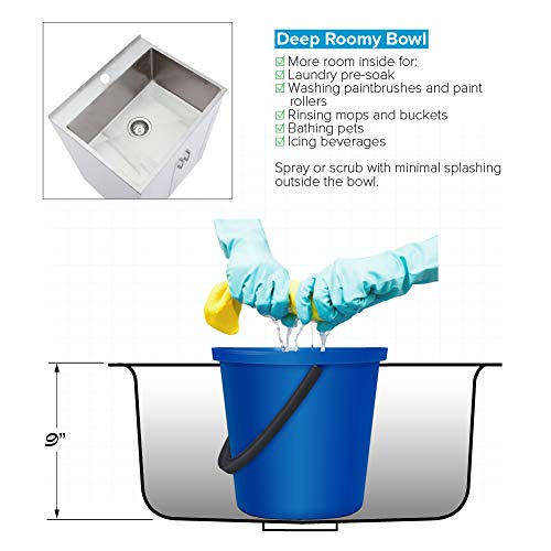 Transolid TCAB-2420-WS 24-in Laundry Cabinet Sink, Stainless Steel High Arc Faucet, and Basket, White