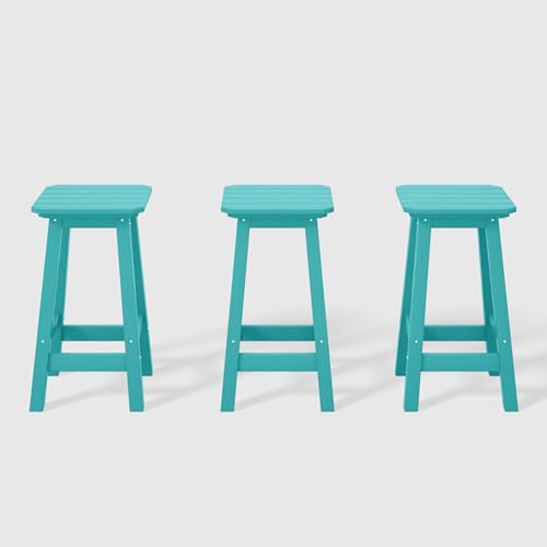 WestinTrends Malibu 24" HDPE Outdoor Patio Counter High Backless Square Bar Stools Set of 3, Turquoise