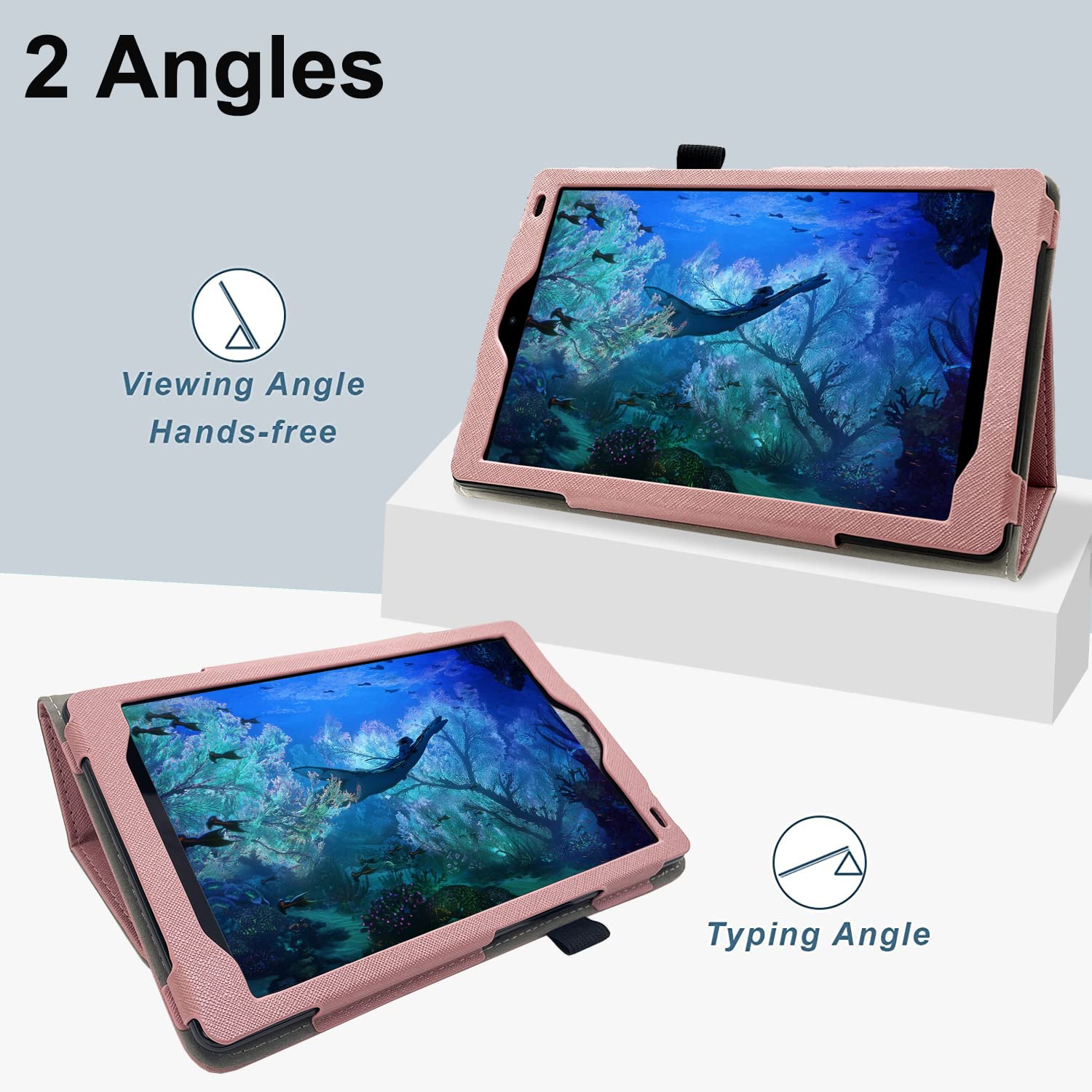 YAVIV Case for Moxee Tablet 2 8 Inch (Model: MT-T8B22) 2022 Release, Premium PU Leather Cover with Auto Sleep Wake, Hand Strap (AA-Rose Golld)