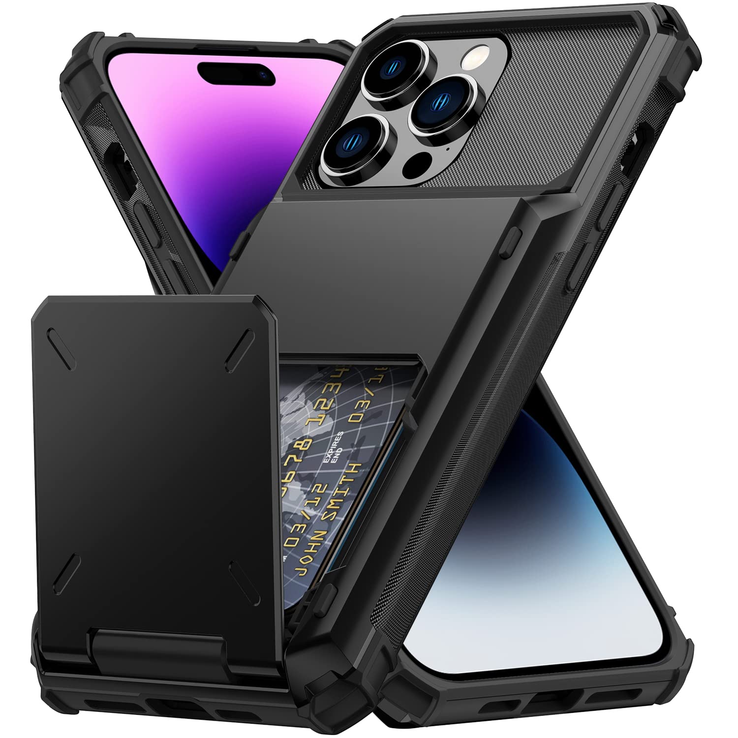 LakiBeibi for iPhone 14 Pro Max Phone Case,Dual Layer Non-Slip iPhone 14 Pro Max Case Wallet with Hidden Card Slot Storage 5 Cards Hard Shell Shockproof Case Flip Case for iPhone 14 Pro Max,Black