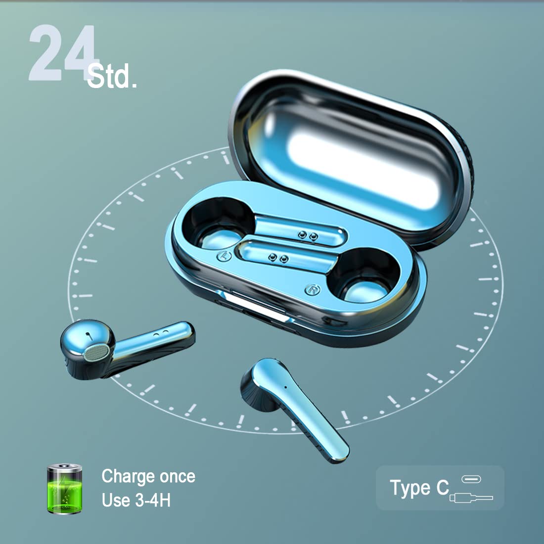 Wireless Earbuds, Bluetooth 5.0 Earbuds, Built in Noise Cancellation Mic, 24H Playtime, Premium Fidelity Sound Quality, IPX5 Waterproof Bluetooth Headphones, for iPhone Android Samsung Sports