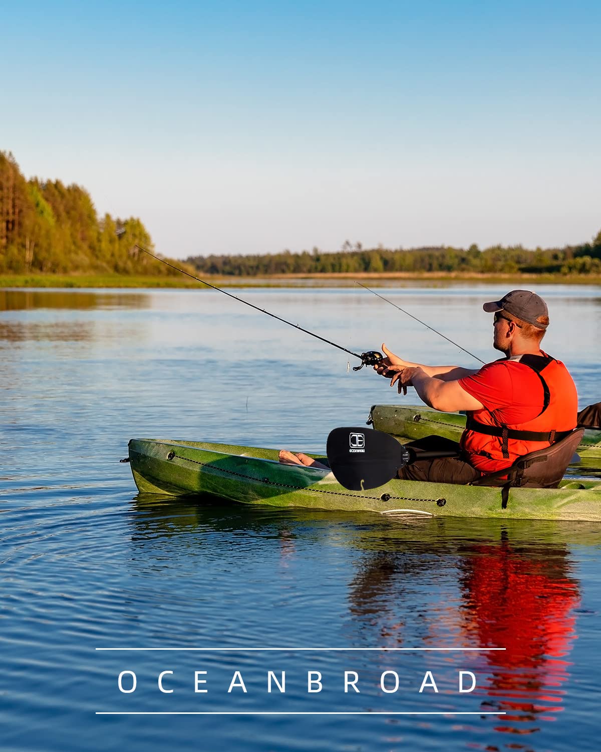 OCEANBROAD 98 Inch / 250CM Fishing Kayak Paddle Alloy Shaft Kayaking Oar with Paddle Leash