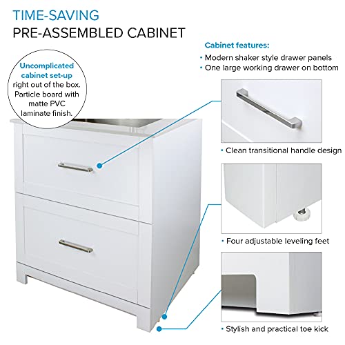 Transolid TCG-3025-WC All-in-One 29 in. x 25.5 in. Quartz Undermount Laundry/Utility Sink and Cabinet with Faucet in Matte White