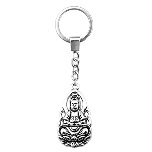 SLNFXC Souvenirs Men Keychain 36x18mm Silver Color Buddha Pendant Keyring Backpack Accessories