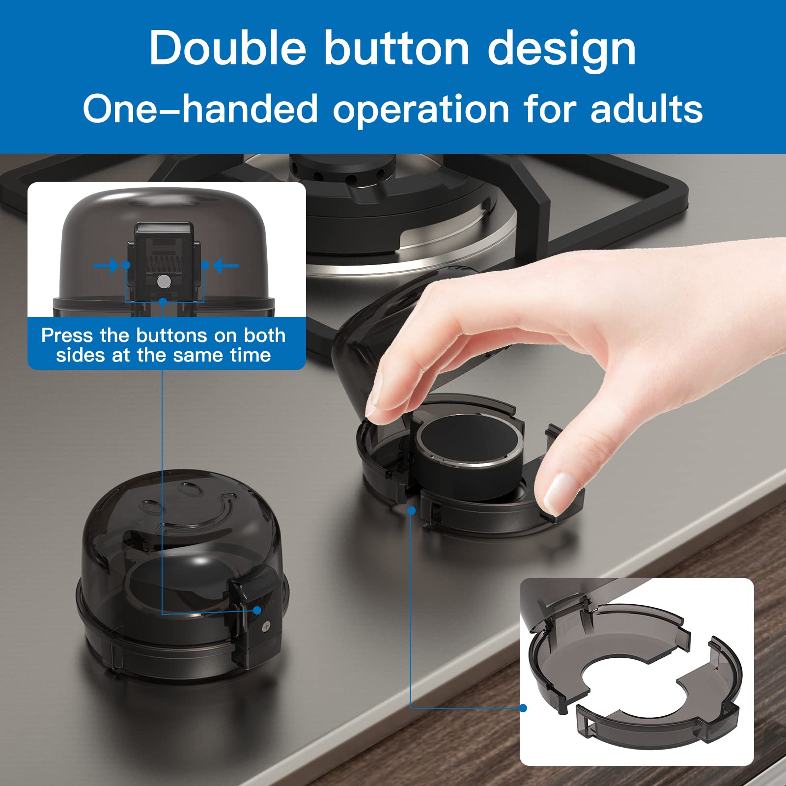 Stove Knob Covers for Child Safety Guards Black Clear View 5 Pack Upgraded Double-Key Lock Large Universal Design Gas Oven Knob Covers Baby Proof