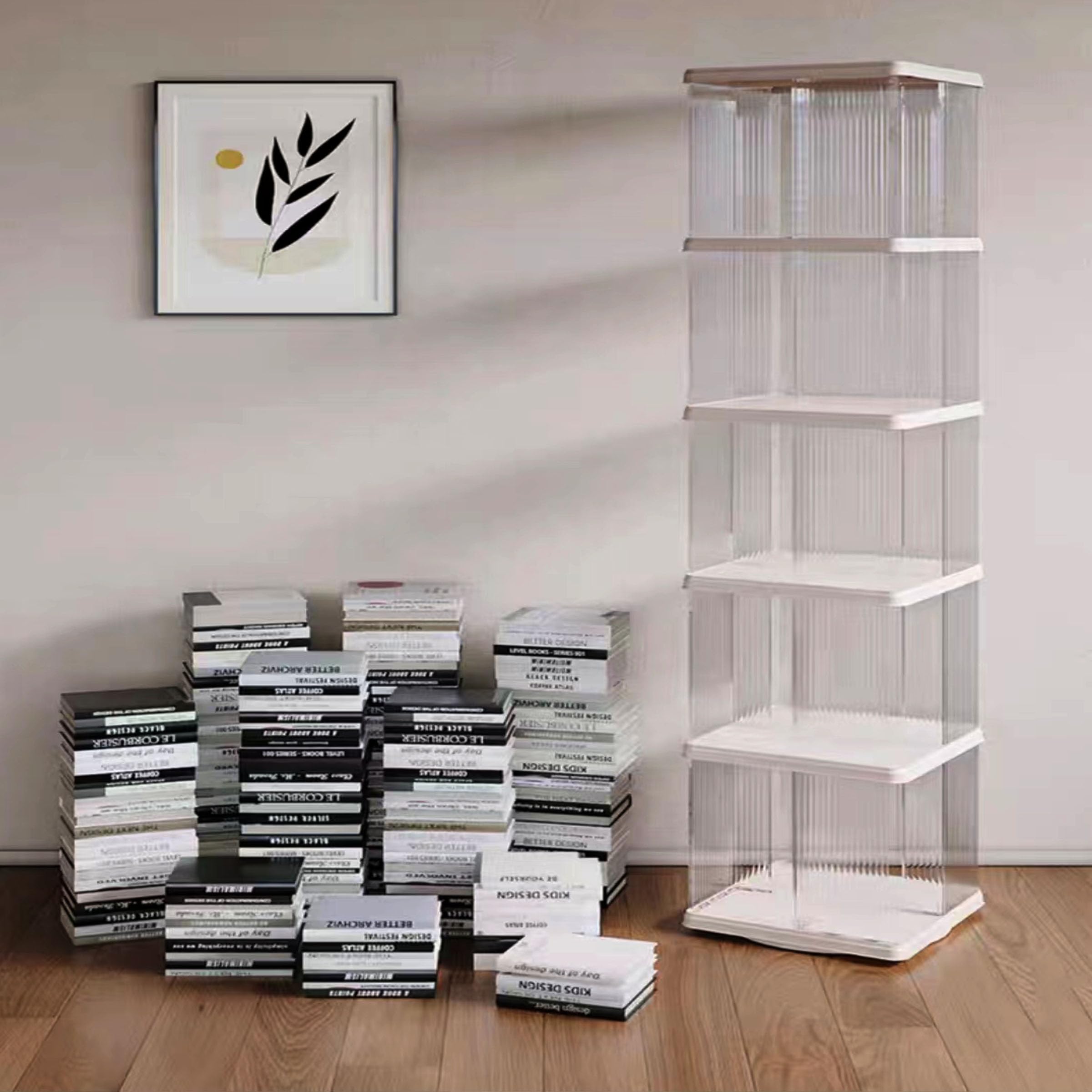 ZXFWRJDJ Rotating Bookshelf Tower, 360 Display Spinning Bookshelf,Small Corner Bookshelf for Small Space,Suitable for Bedrooms, Living Looms, Offices, and Study Rooms (White,5 Tier, 14x14x66