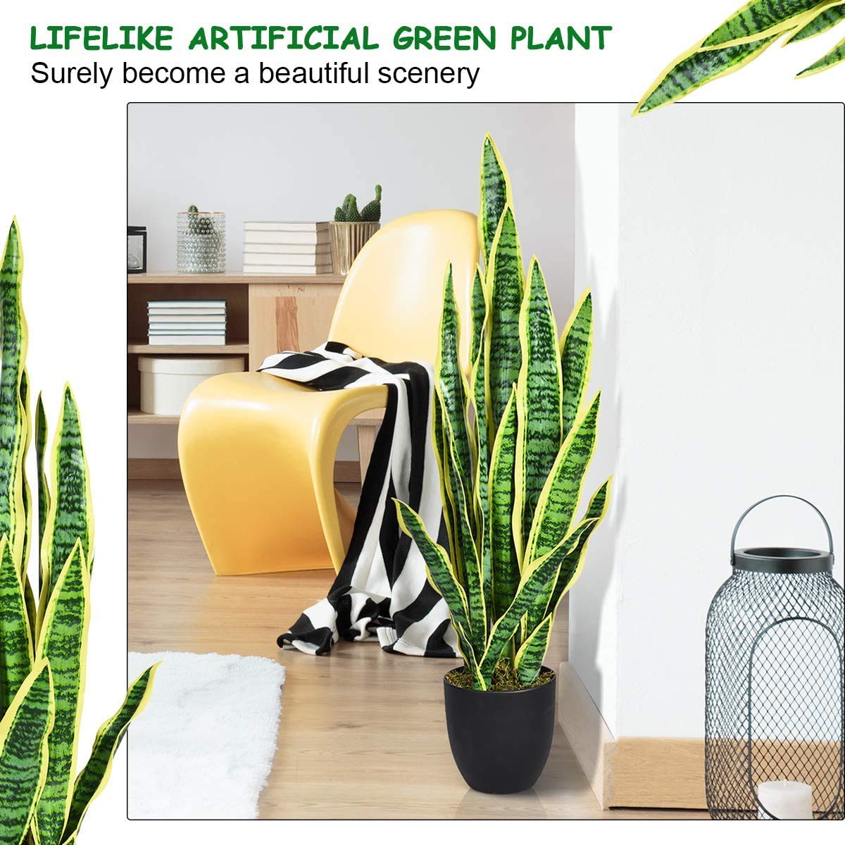 LUARANE 36" Artificial Snake Plant, Lifelike Plastic Fake Sansevieria w/Stable Cement Bottom, 20pcs Realistic Leaves, Vivid Decorative Potted Plant for Home Office Store Garden