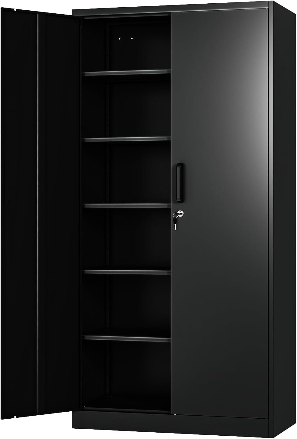 ZAOUS Metal Storage Cabinet with Lock,71'' Garage Storage Cabinet with 5 Adjustable Shelves, Tall Tool Cabinets for Garage, Home, Office, Gym, School,Black