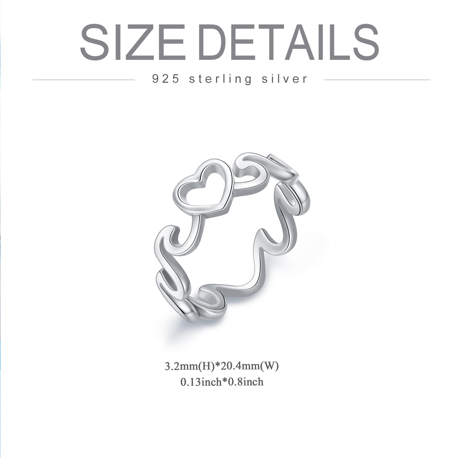 PROESS Wave Love Ring Sterling Silver Beach Ocean Rings for Women Teen Girls,size7/8/9 (size 9)