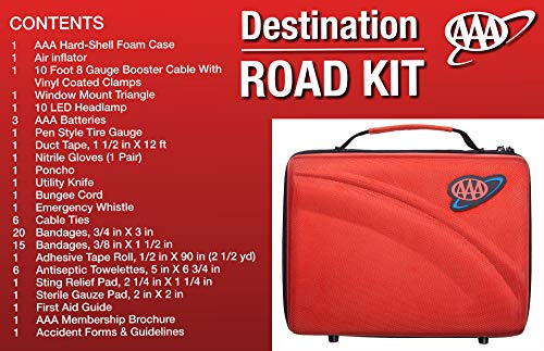 Lifeline AAA 4365AAA Destination Road, 68 Piece Emergency Car Tire Inflator, Jumper Cables, Headlamp, Warning Triangle and First Aid Kit