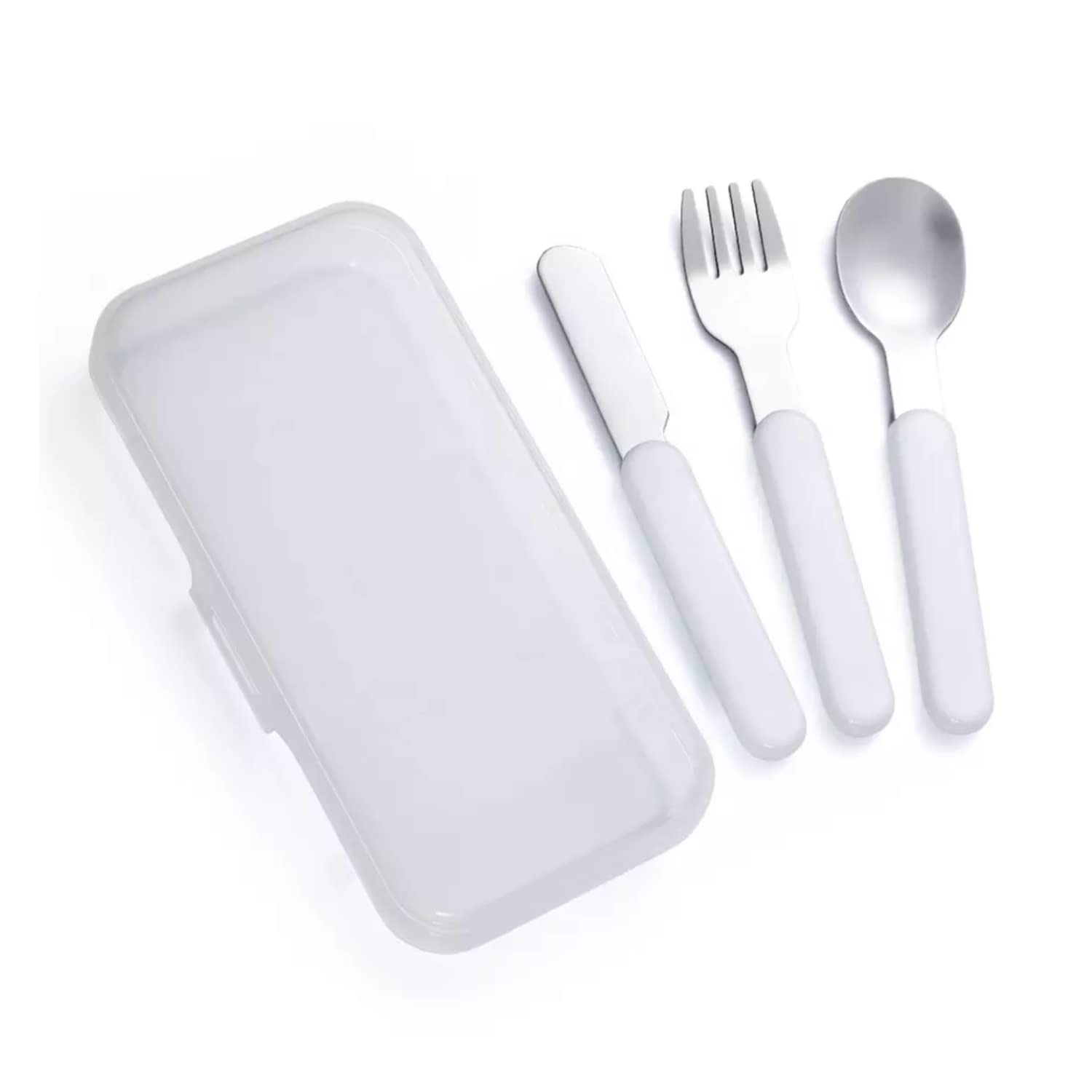 Portion Control Flatware Set for Healthy Eating or Bariatric Diet, Includes Stainless Steel Spoon, Fork, and Knife, Helps Reduce Food Intake Amounts, 3 Piece Set (3 Piece Set (White with Case))