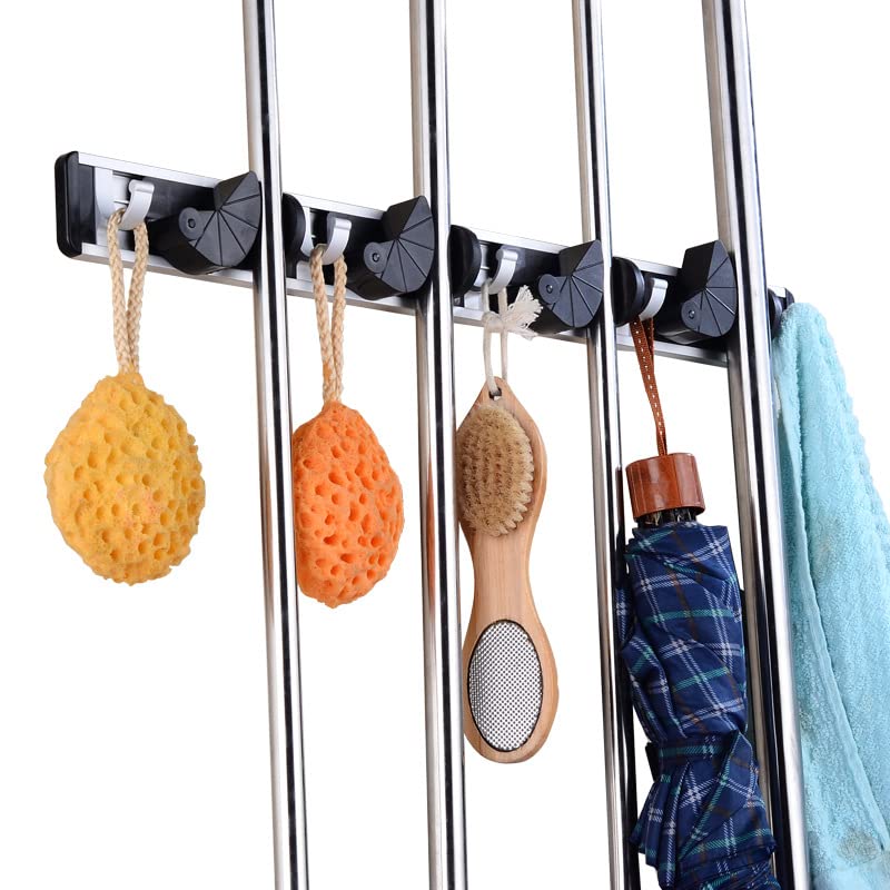 Space Aluminum mop Rack Bathroom Balcony Bathroom ABS Hook mop Rack Water Storage Wall Hanging mop Clip (Grey)