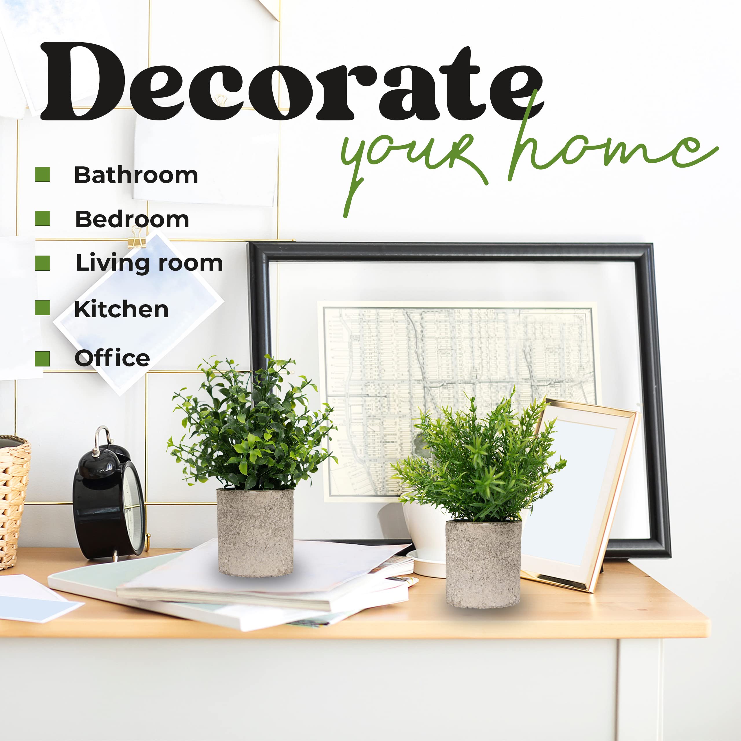 Modern Farmhouse Decor Small Fake Plants (2 Piece Plant Decor 9" Tall Artificial Plants) Great Mantle Decor Office Decor Women Table Centerpieces Dining Room Desk Decor Rustic Bathroom Decor