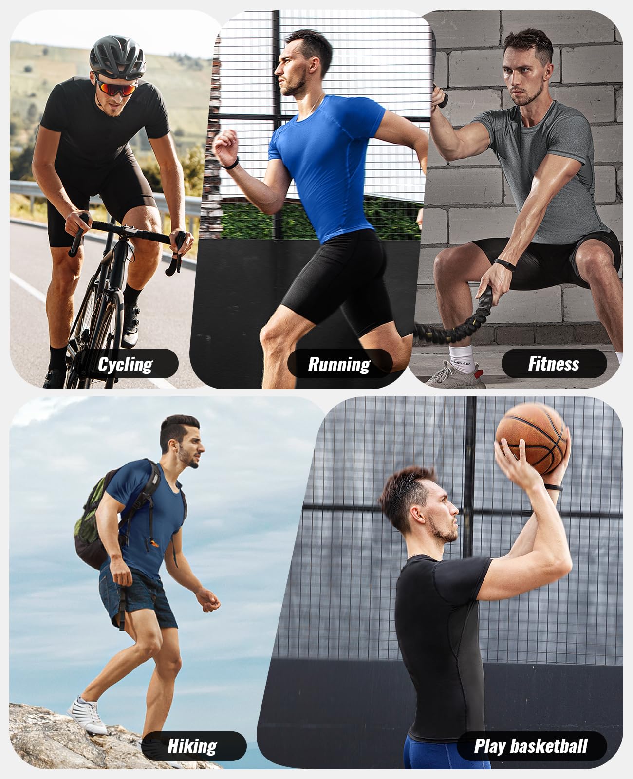 Niksa Men's Compression Shirts 3/5 Pack, Short Sleeve Athletic Compression Tops Cool Dry Workout T Shirt