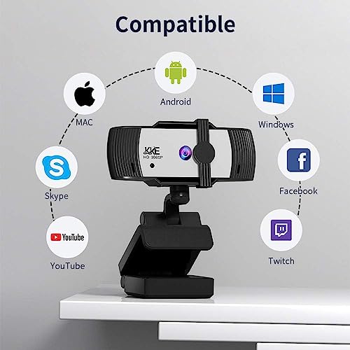KKE 1080P AutoFocus Webcam with Dual Microphones, 70° View, Works with Zoom, Teams, Skype, GoToMeeting, Messenger, Cisco, FaceTime, Supports Windows 11/10/8.1/8/7/XP, MacOS X 10.6 or later, Black